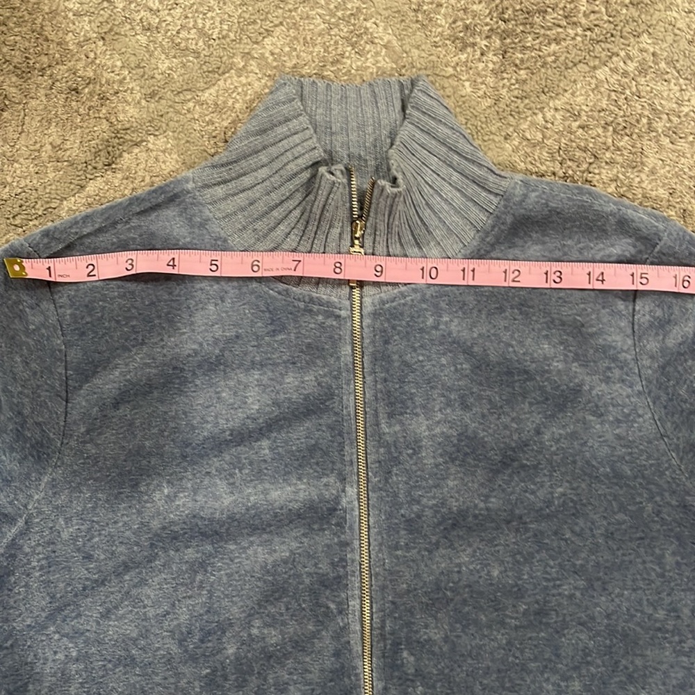 Dusty Blue Velour Zipper Retro Tracksuit Jogging Swea… - Gem